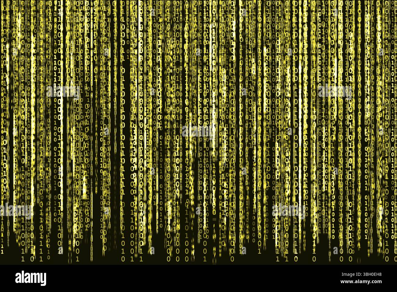 Big Yellow Binary code as matrix background, computer code with binary characters shining Stock ...