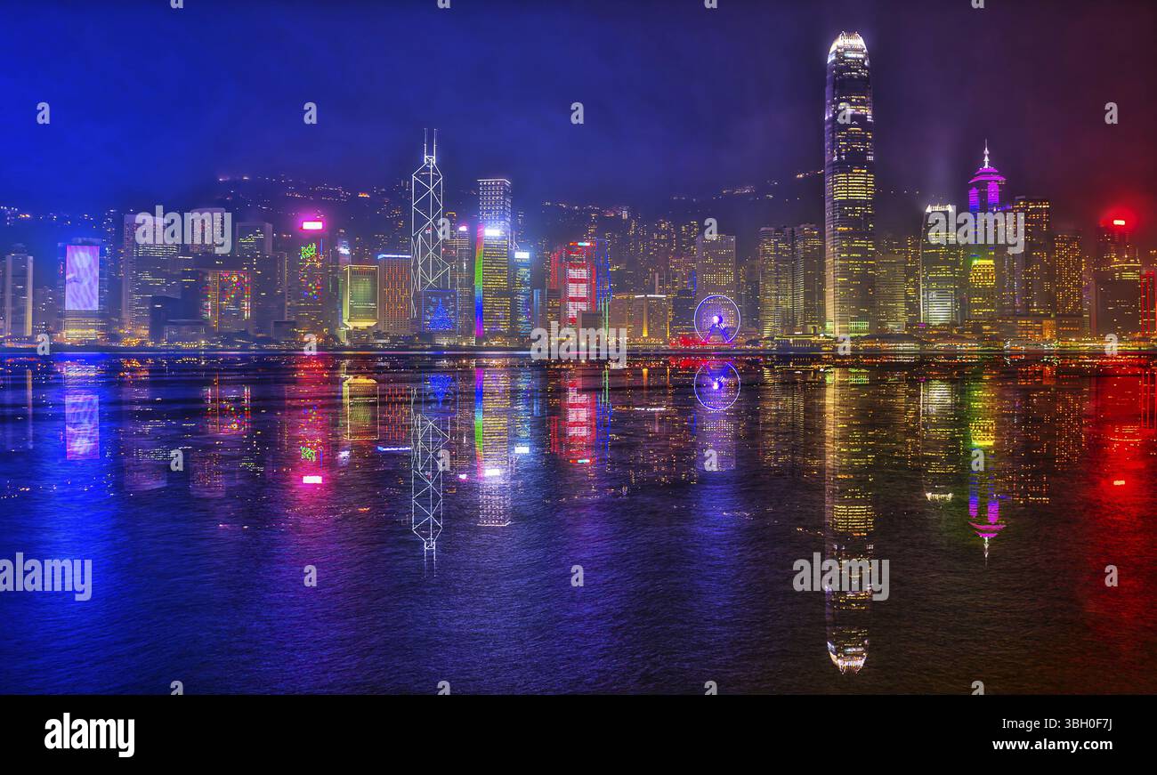 Hong Kong island skyline from Tsim Sha Tsui waterfront of Kowloon district with the most famous ...