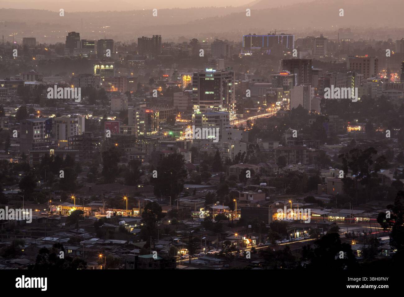 Aerial view of the city of Addis Ababa at night Stock Photo - Alamy