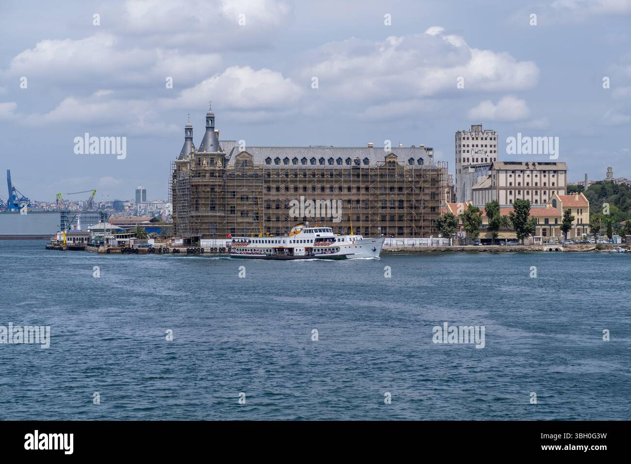 Bosphorus waterfront with restoration work on historical buildings and ...