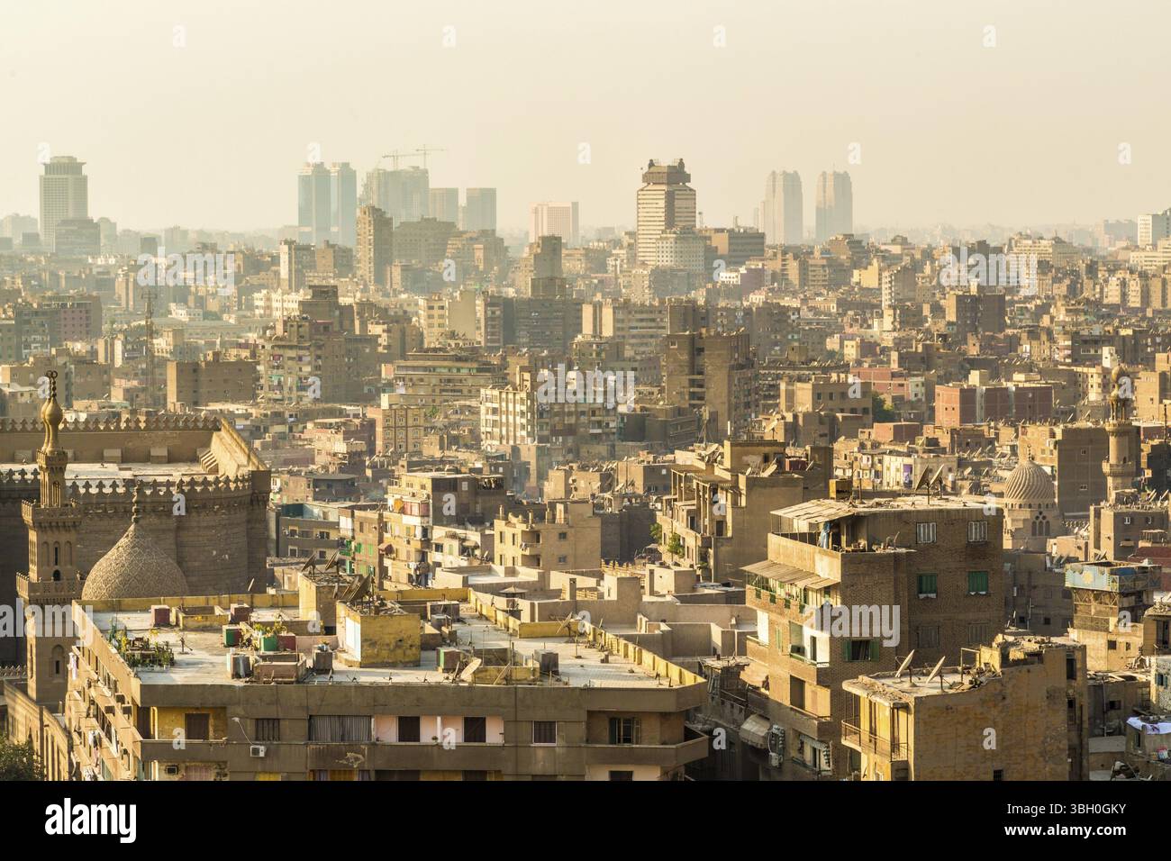 Aerial view of the city of Cairo with densely packed residential homes and buildings, Cairo ...