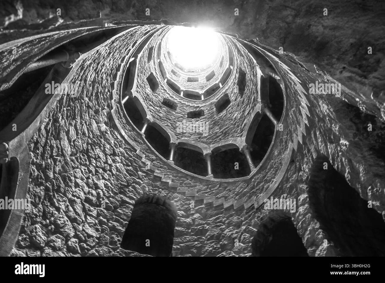 Background architecture. Bottom view of Masonic Initiation well, the ...
