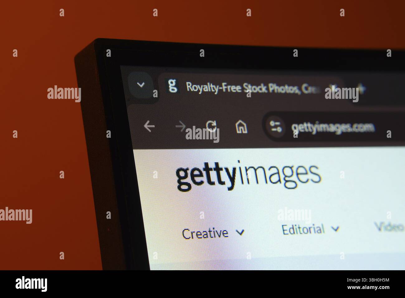 Close-up of a computer screen displaying the Getty Images web interface ...