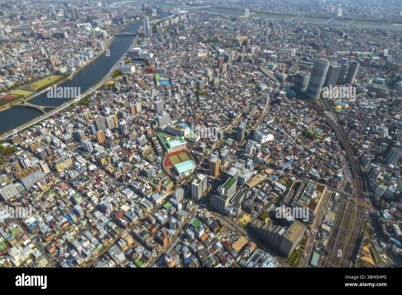 Aerial View of Tokyo Skytree and Sumida River Bridges. View from the ...