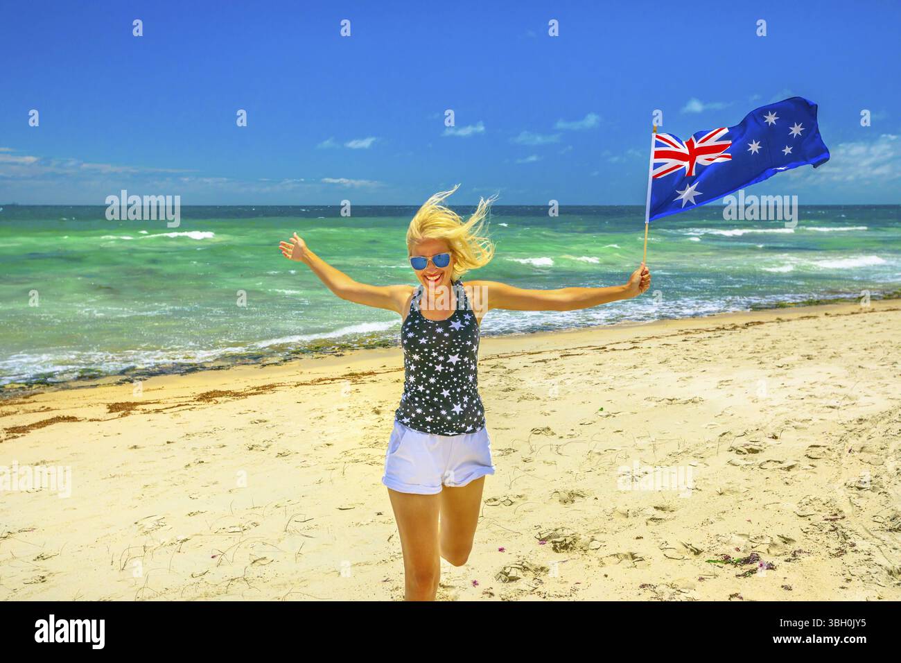 Blonde woman australian flag hi-res stock photography and images - Alamy