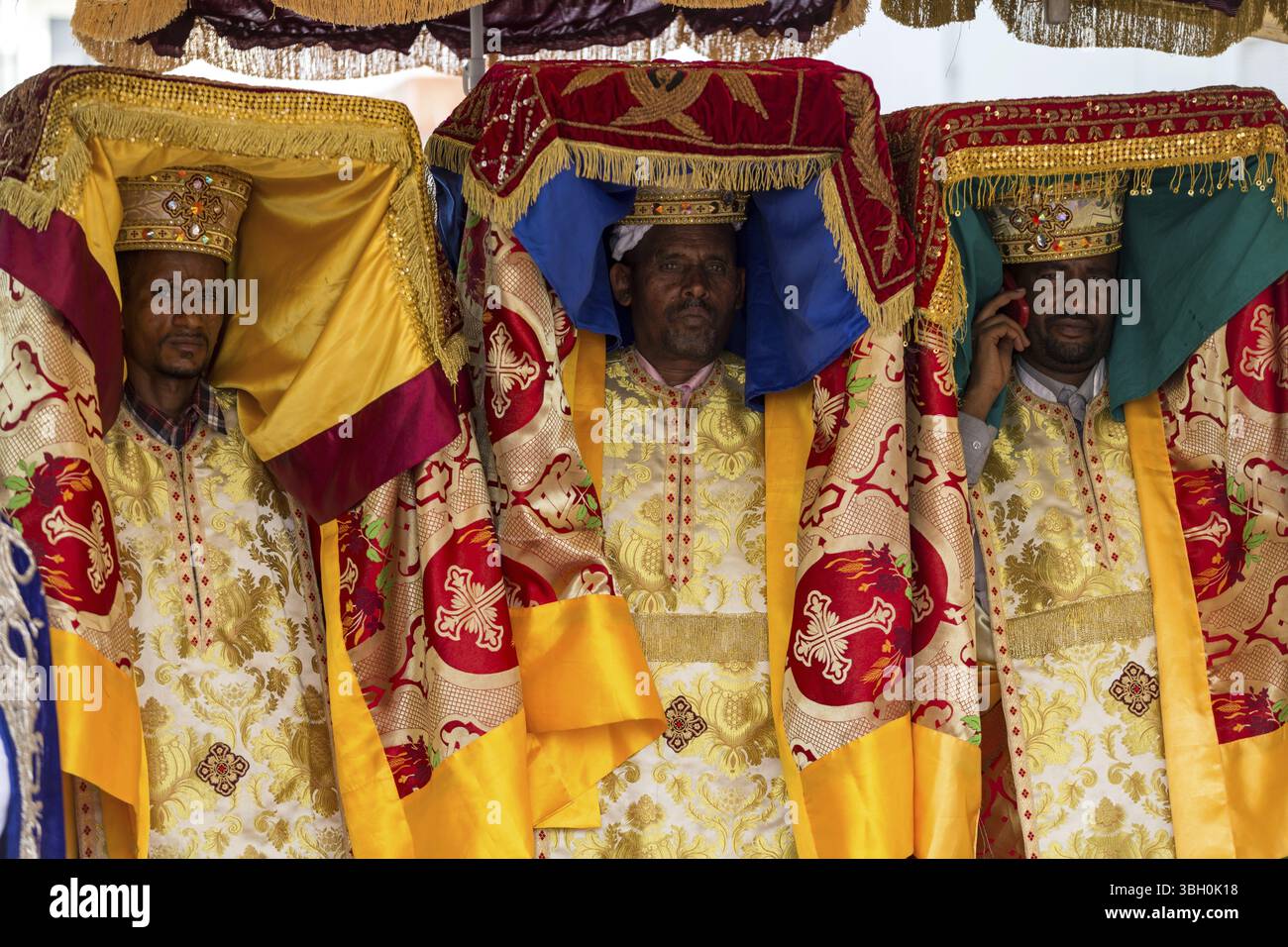 Priests carry the Tabot, a model of the Arc of Covenant, during a ...