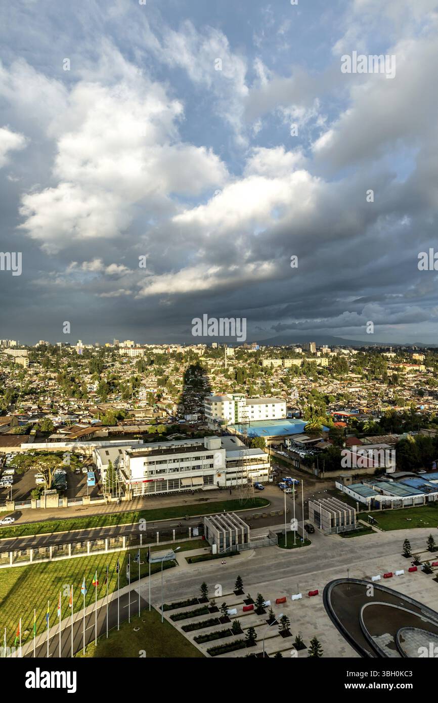Aerial view of the city of Addis Ababa, showing the densely packed ...