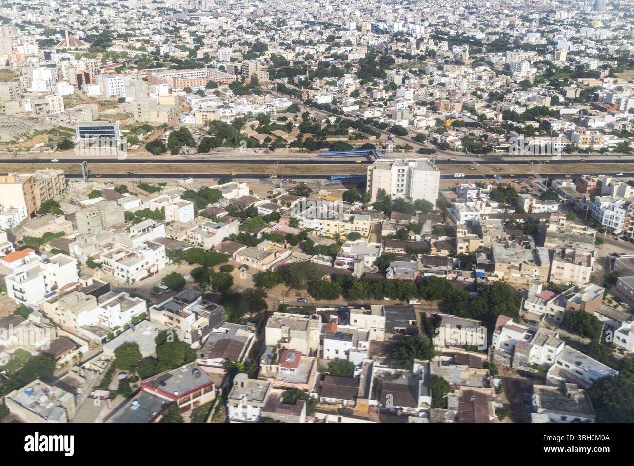 Aerial view of the city of Dakar, Senegal, showing the densely packed ...