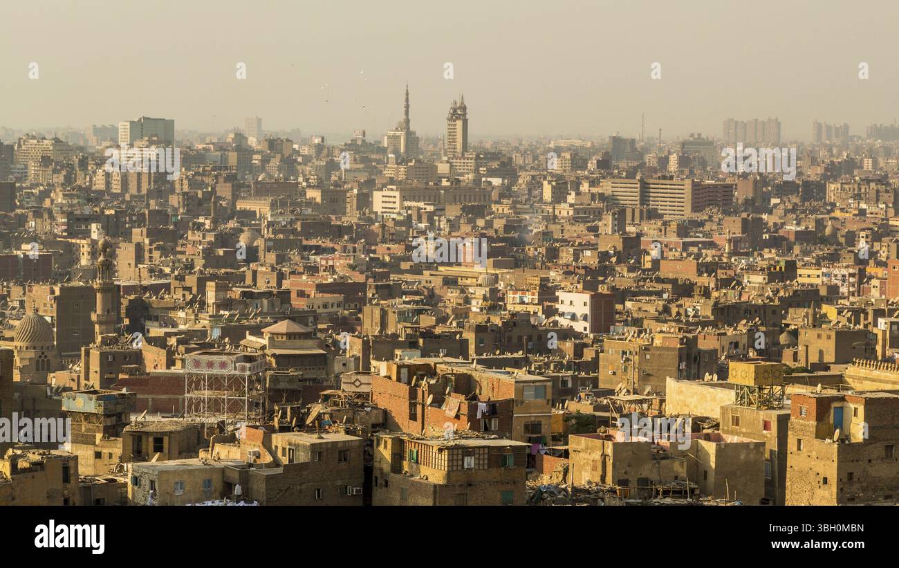 Aerial view of the city of Cairo with densely packed residential homes ...