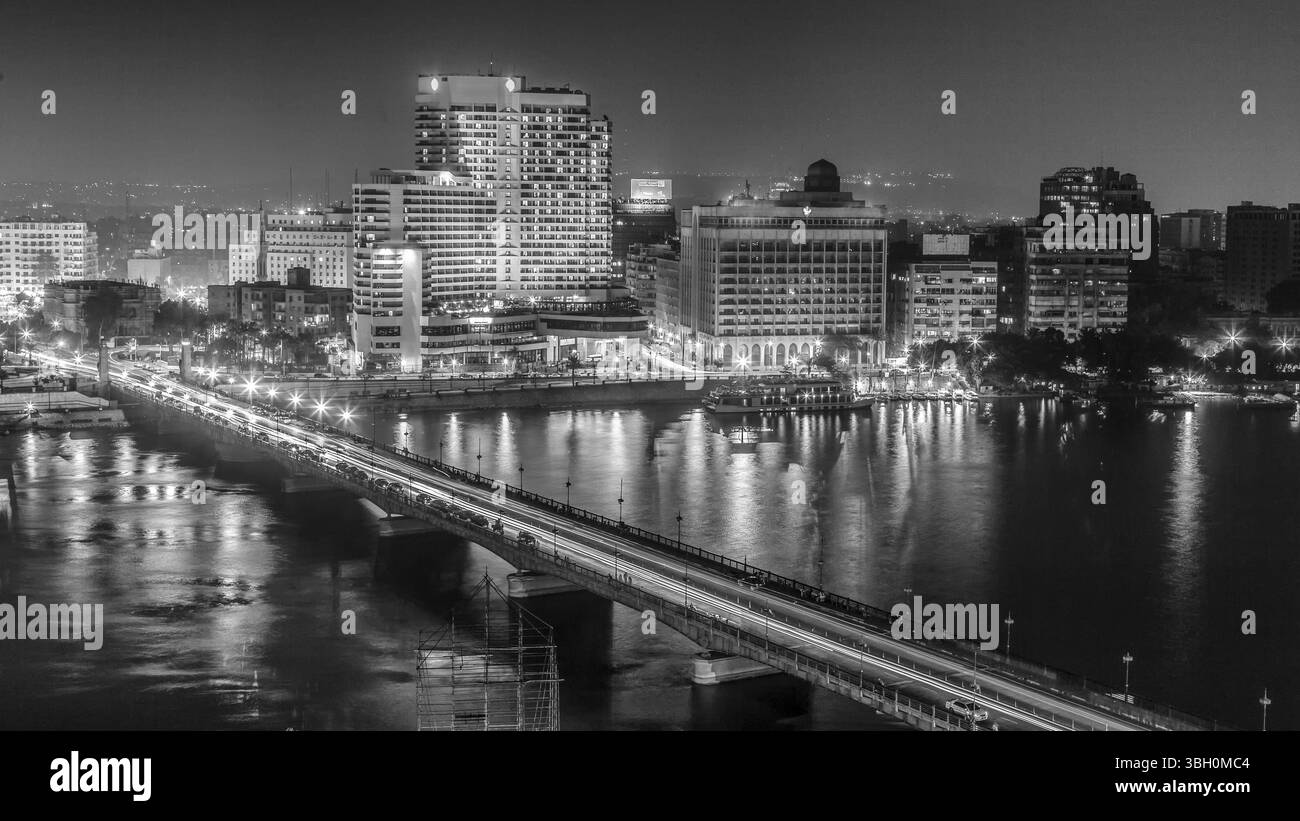 Aerial view of the city of Cairo along the Nile river, Cairo, Egypt ...