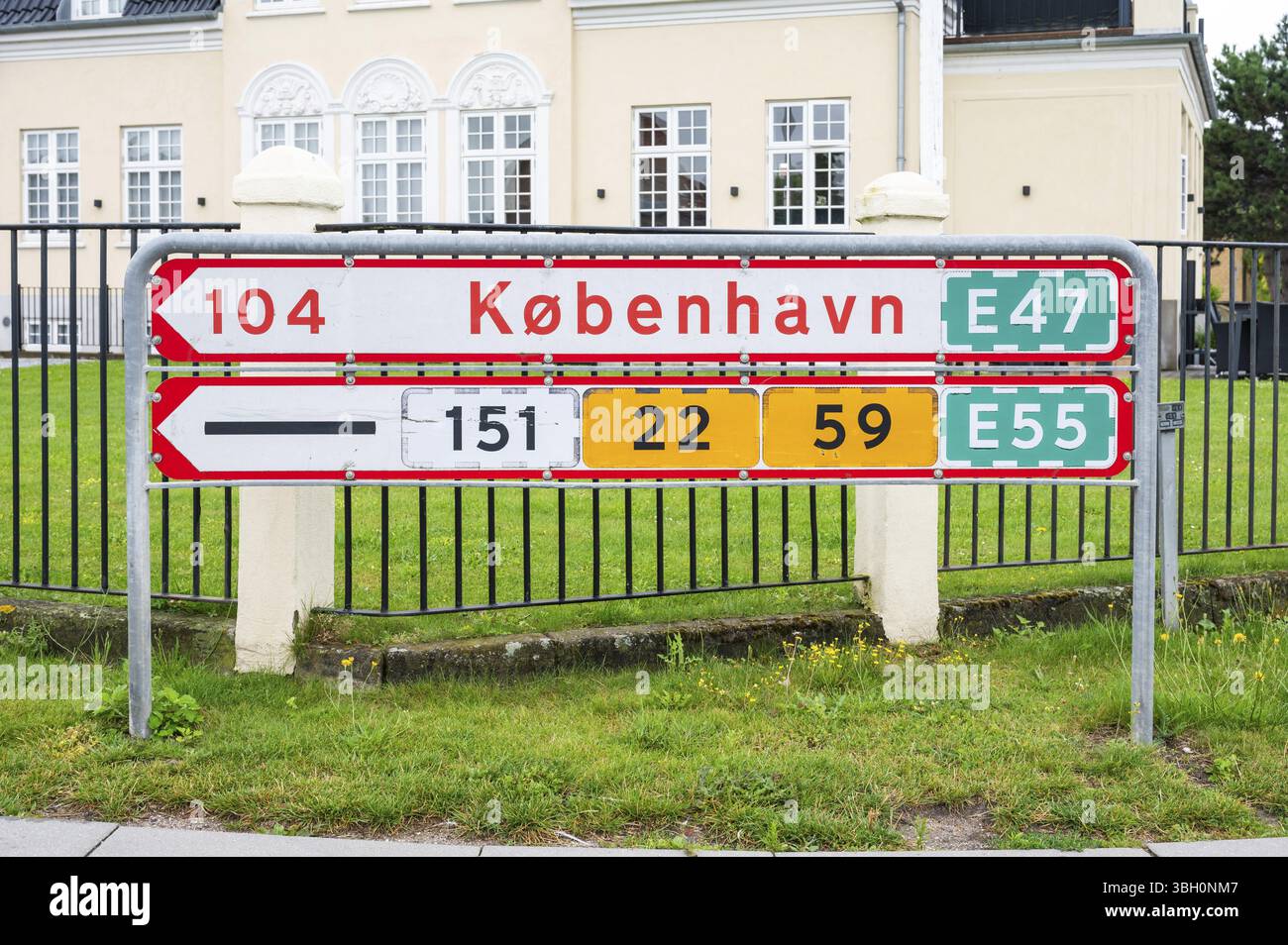 Vordingsborg, Seeland, Denmark, July 22, 2024 - Direction road signs to ...
