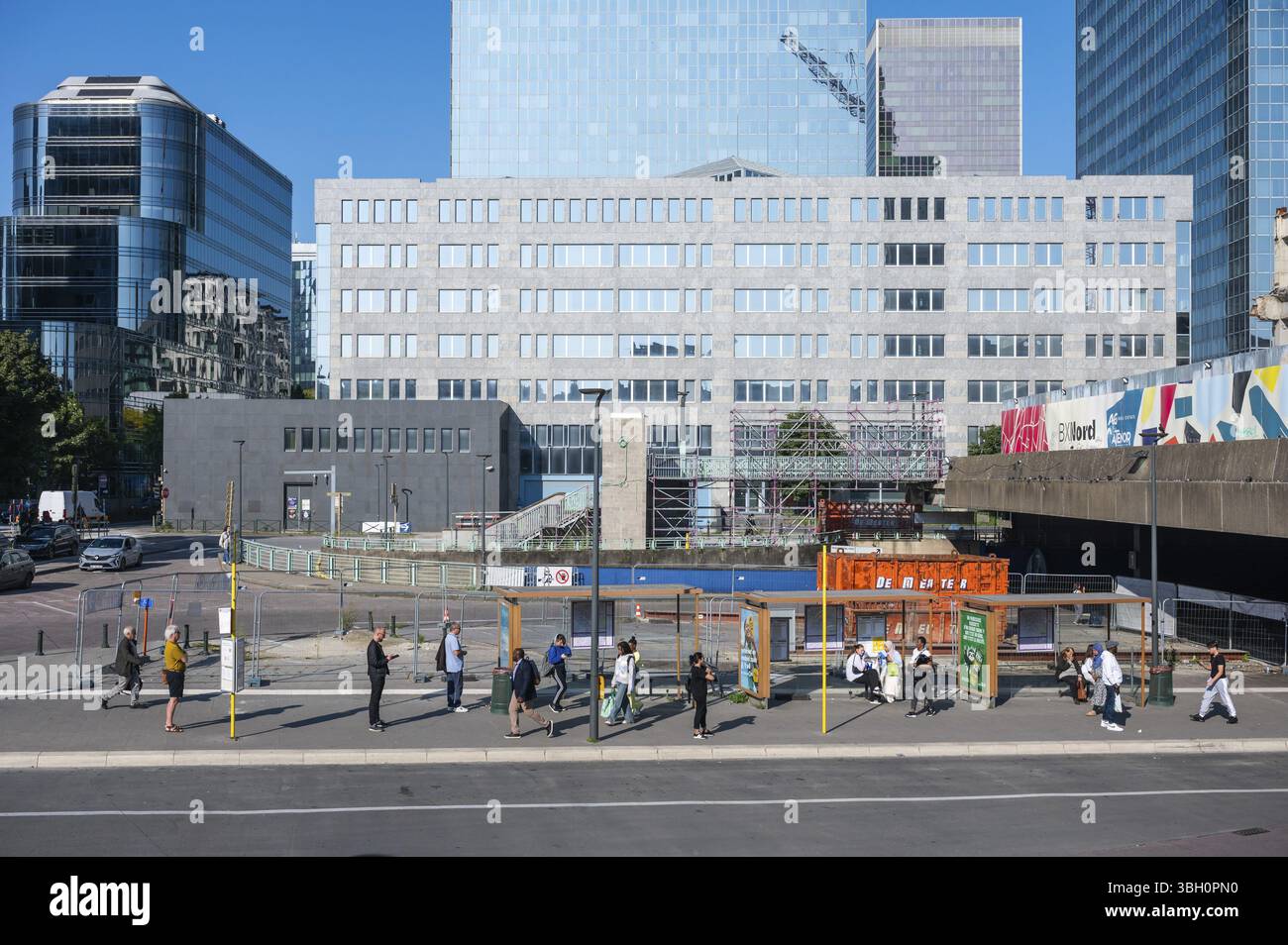 De Lijn and STIB-MIVB bus stop at the Brussels North district, Belgium ...
