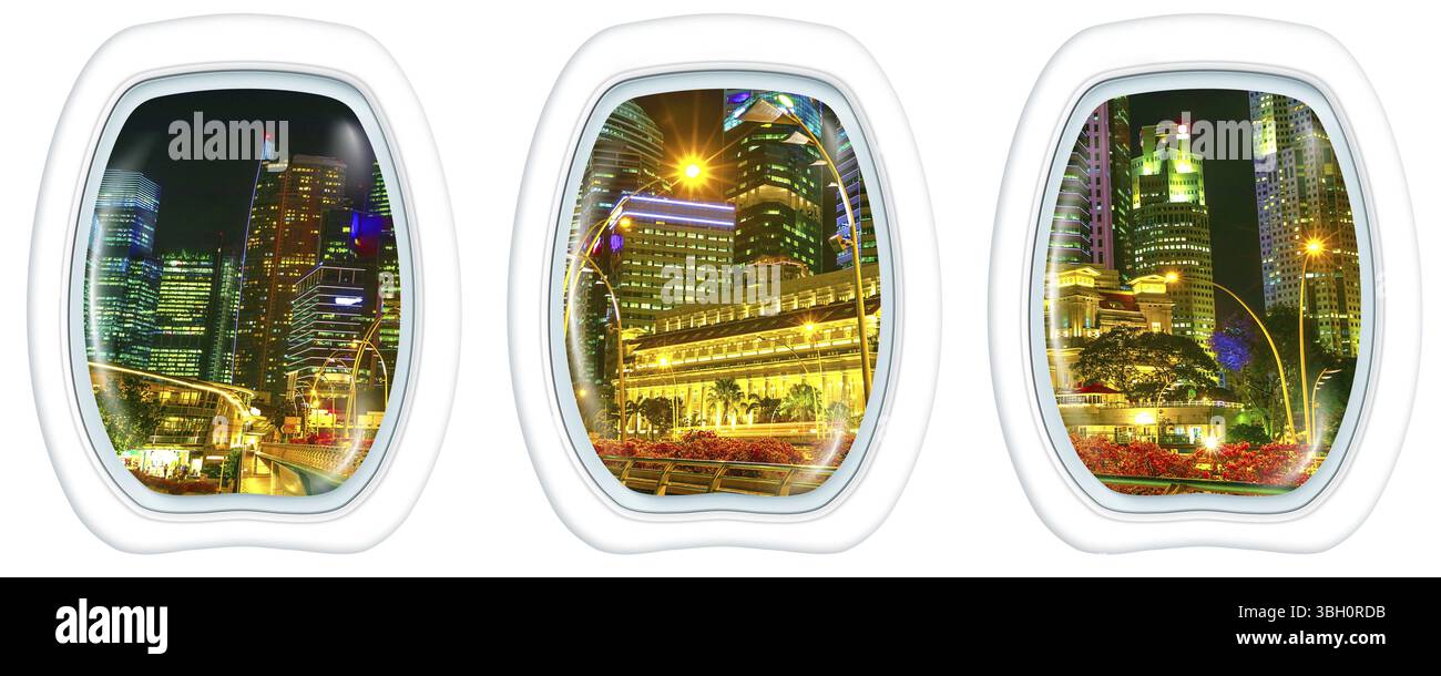 Porthole windows interior on Singapore financial buildings and ...