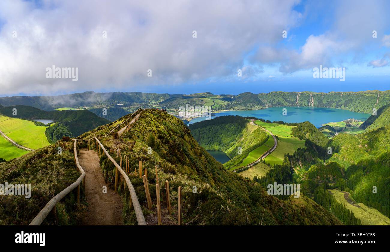 Azores volcanic landscapes with Sete Cidades dual lakes in Sao Miguel ...