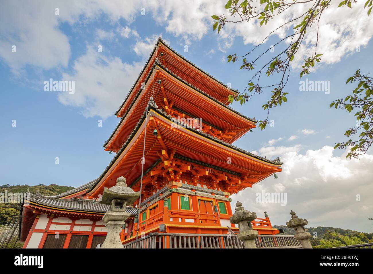 Closeup of red Pagoda of Kiyomizu-dera Temple. Kiyomizu is one of the ...