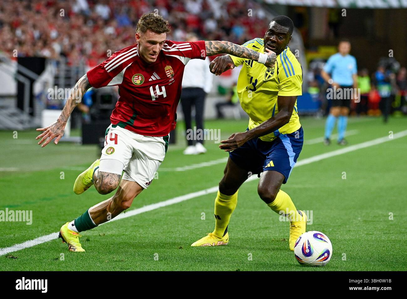 Sweden's Ken Sema, right, defends against Hungary's Bendeguz Bolla ...