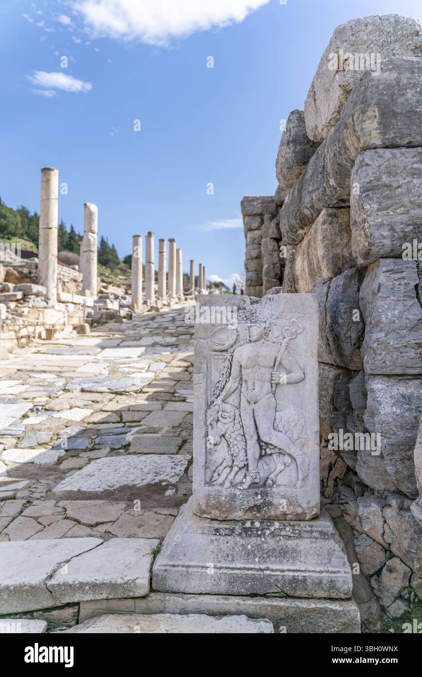 Carving of god of commerce Hermes and ram image in Ephesus, Selcuk ...