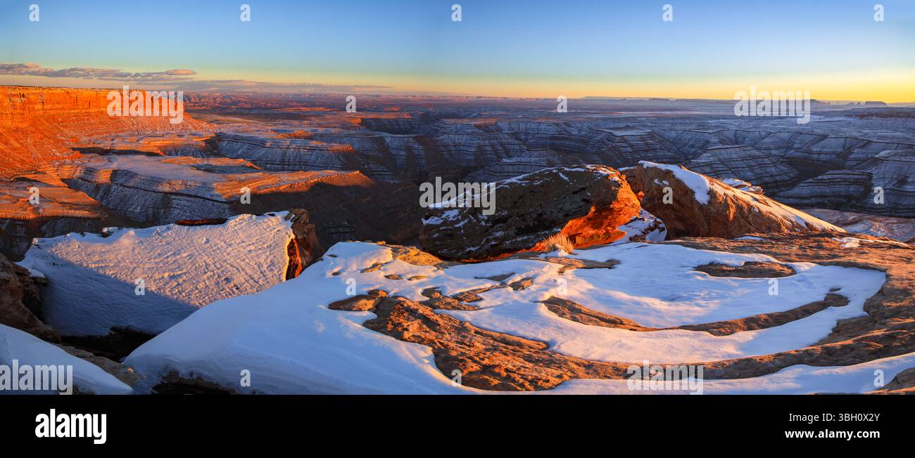 Snow covers the cliff tops high above the entrenched canyons on the San ...