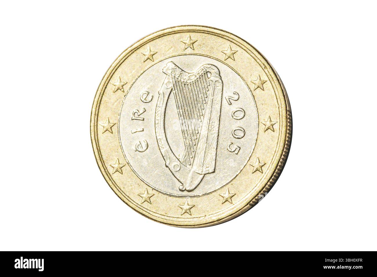 Irish coin of one euro closeup with Celtic harp traditional symbol of ...