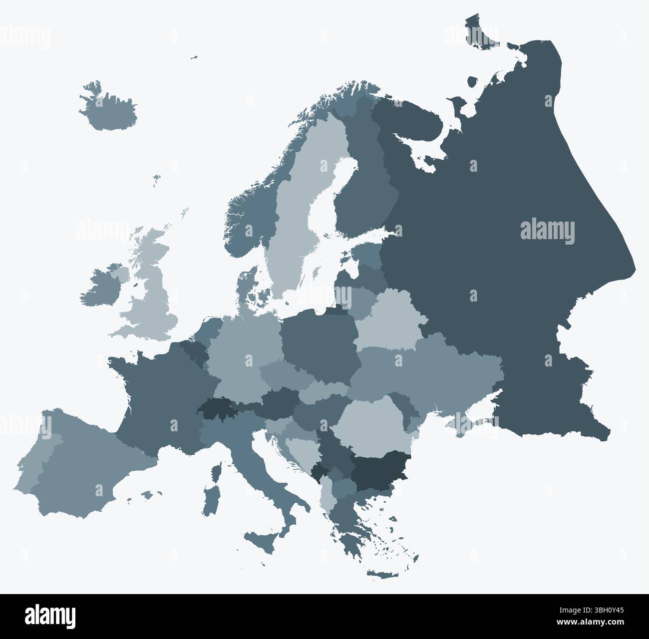 Map of Europe with countries. Just a simple continent border map with country division. Blue ...