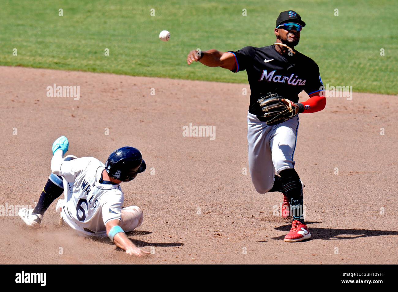 Miami Marlins second base Otto Lopez forces Tampa Bay Rays' Taylor ...