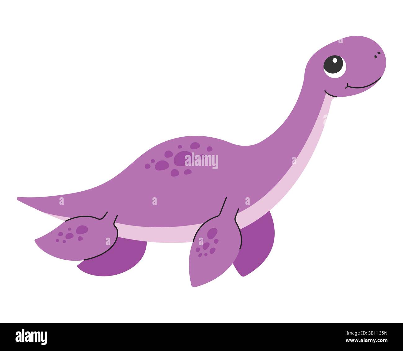 Cute dinosaur on white background. Cartoon plesiosaur. Vector ...