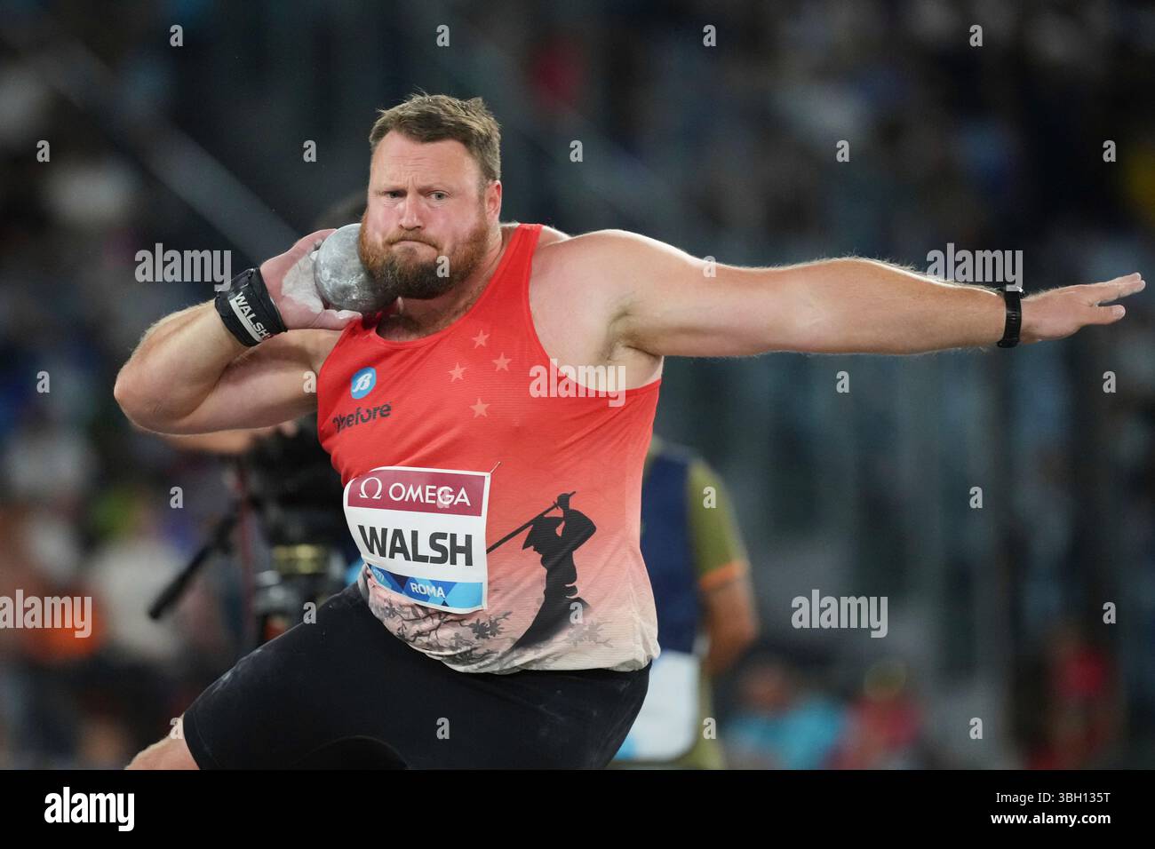 Tom Walsh, of New Zealand, makes an attempt in the men shot put at the ...