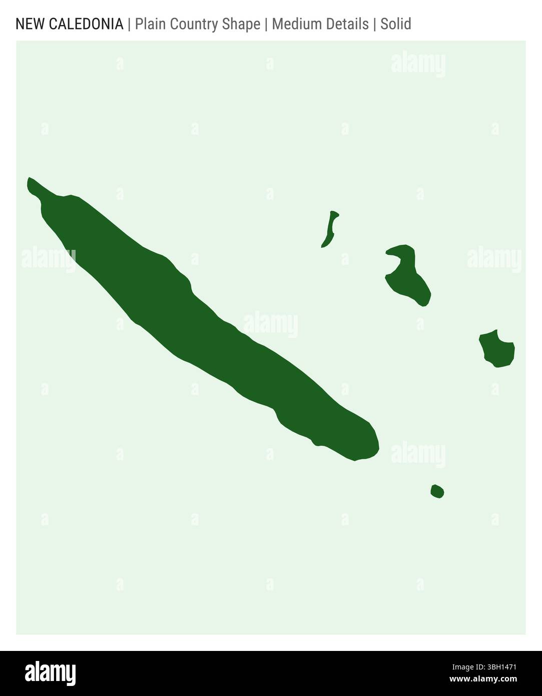 New Caledonia plain country map. Medium details. Solid style. Shape of ...