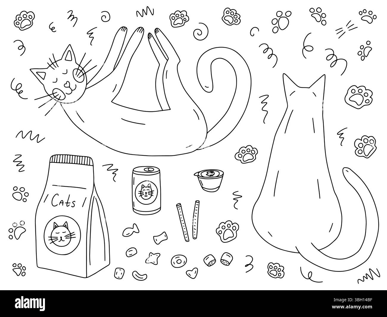 Line drawing cat fish Black and White Stock Photos & Images - Alamy