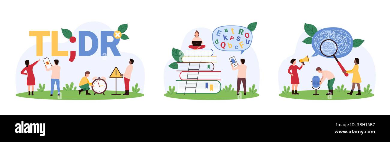 Difficulty in learning and communication, slang, education set. Tiny ...