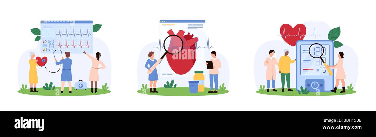 Heart health check and cardiovascular system checkup, cardiology set ...