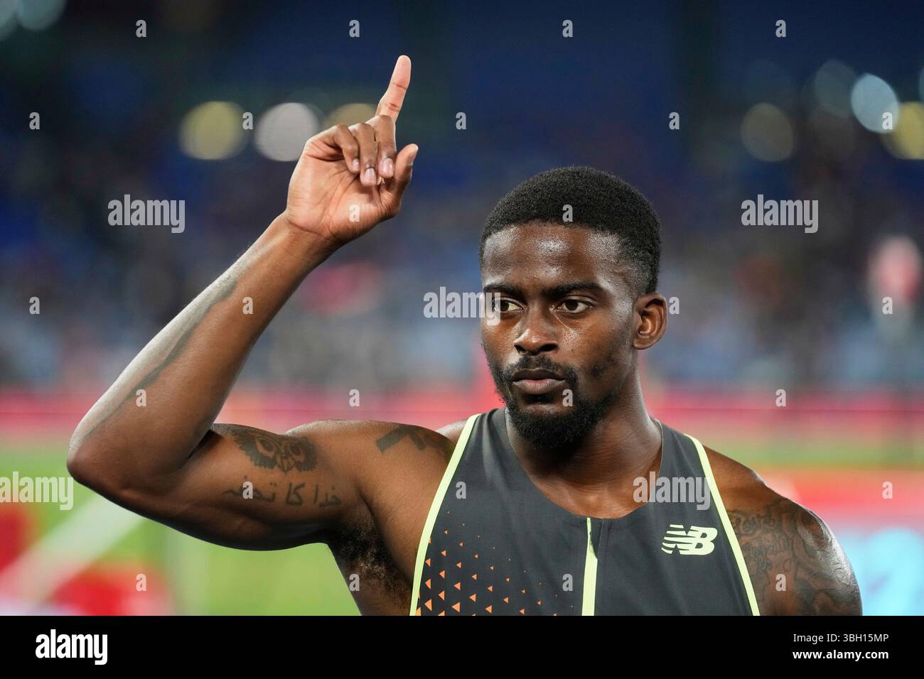 Trayvon Bromell, of the United States, celebrates after winning the men ...