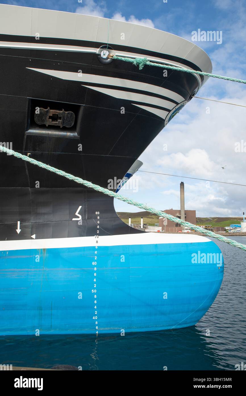 Fishing boats moored around Lerwick Fish Market at Mair's Quay ...
