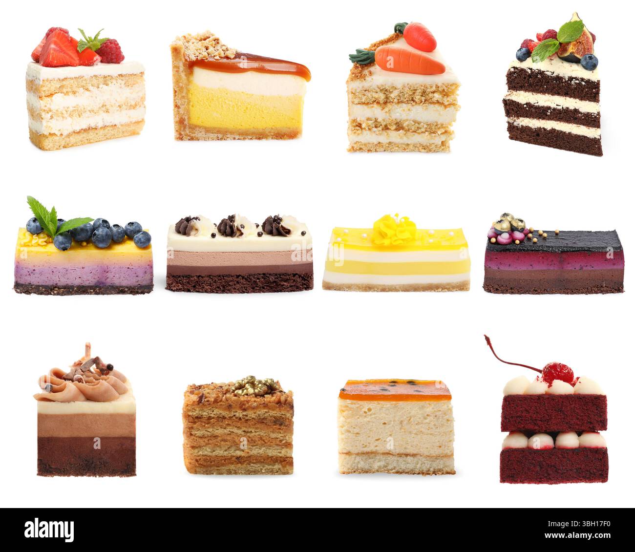 Different tasty cakes isolated on white, set Stock Photo - Alamy