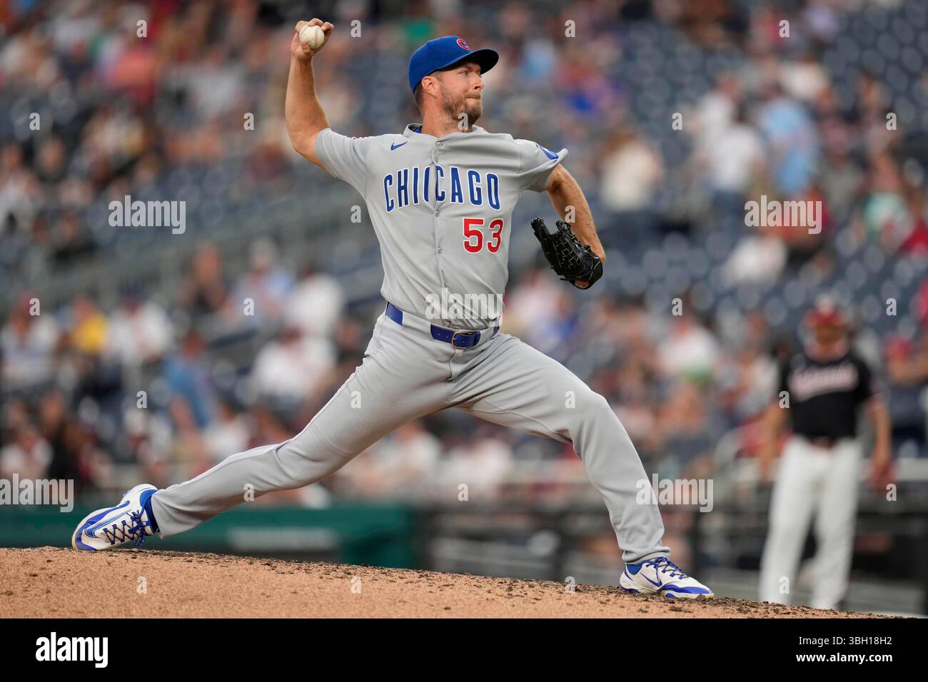 Chicago Cubs pitcher Colin Rea throws to the Washington Nationals ...