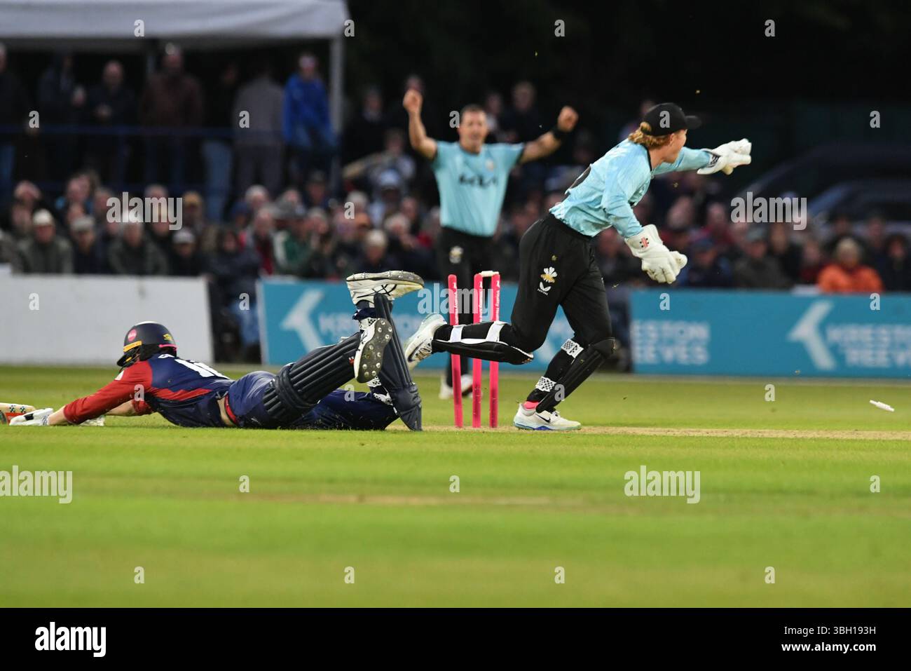 Canterbury, England. 6th June 2025. Zak Crawley is run out during the ...