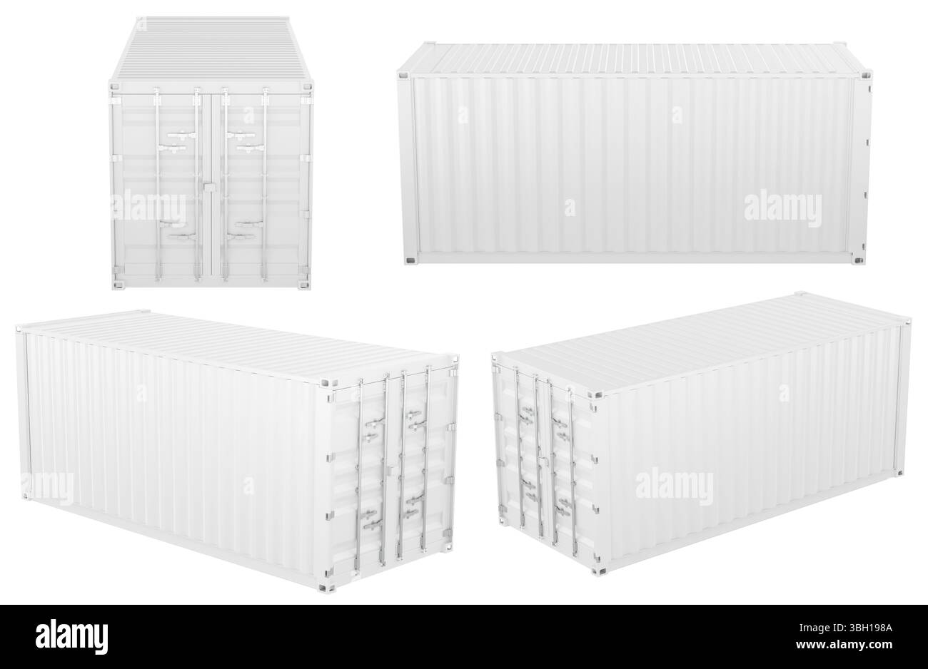 White cargo shipping containers from different angles. Blank surface ...