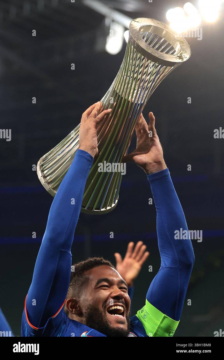 Wroclaw, Poland. 28th May, 2025. Reece James of Chelsea FC celebrates ...