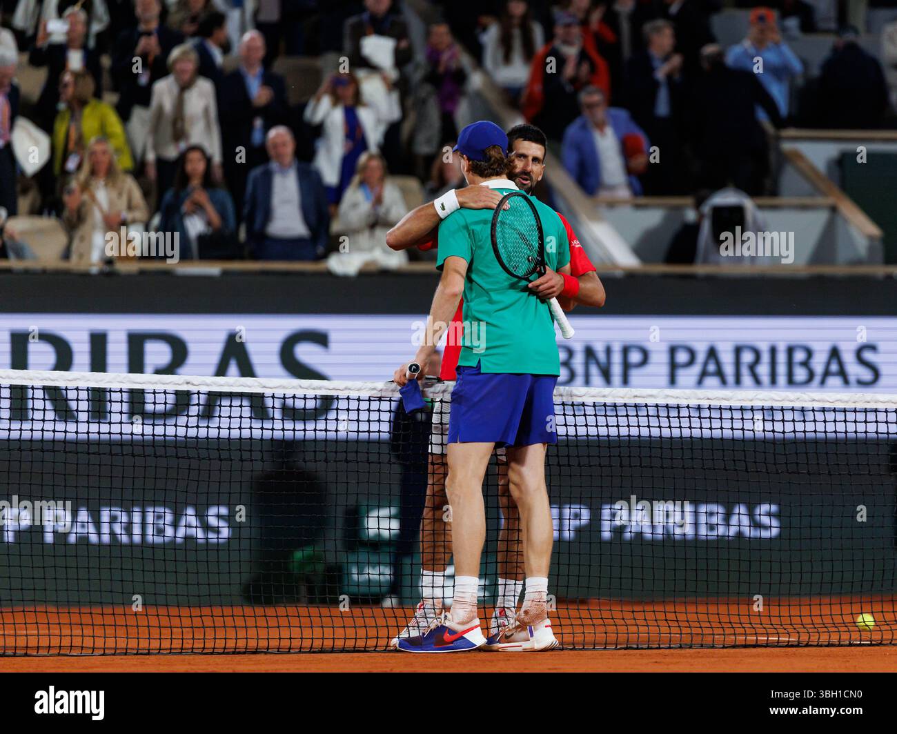 Paris, France. 06th June, 2025. Jannik Sinner (ITA) defeats Novak Djokovic (SRB) during the 2025 ...