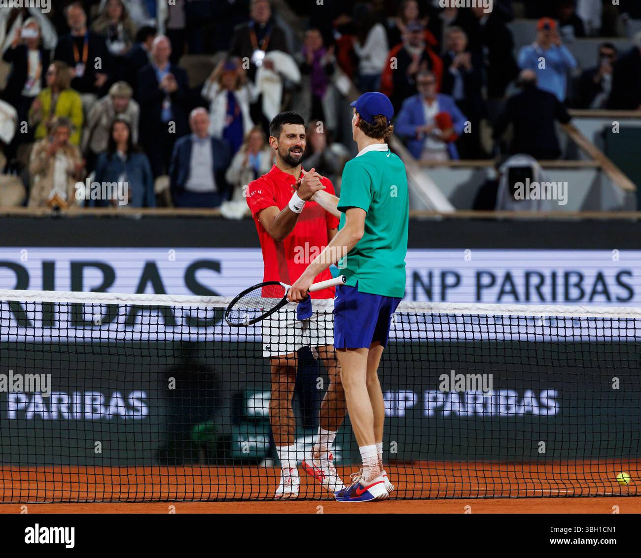 Paris, France. 06th June, 2025. Jannik Sinner (ITA) defeats Novak Djokovic (SRB) during the 2025 ...