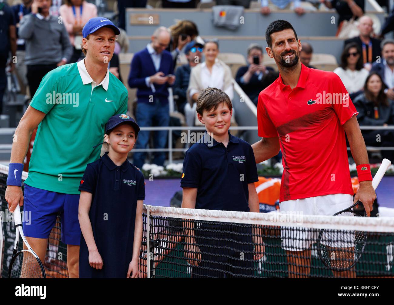 Paris, France. 06th June, 2025. Jannik Sinner (ITA) and Novak Djokovic ...