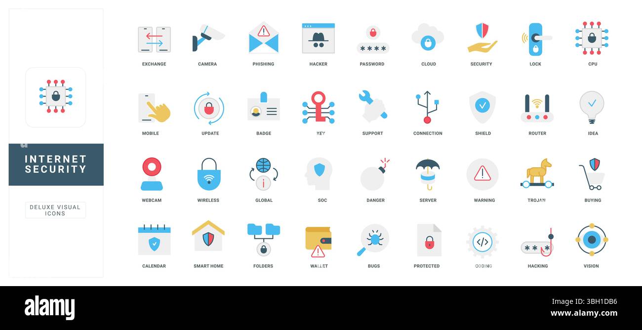 Modern flat design icons representing internet security concepts like ...