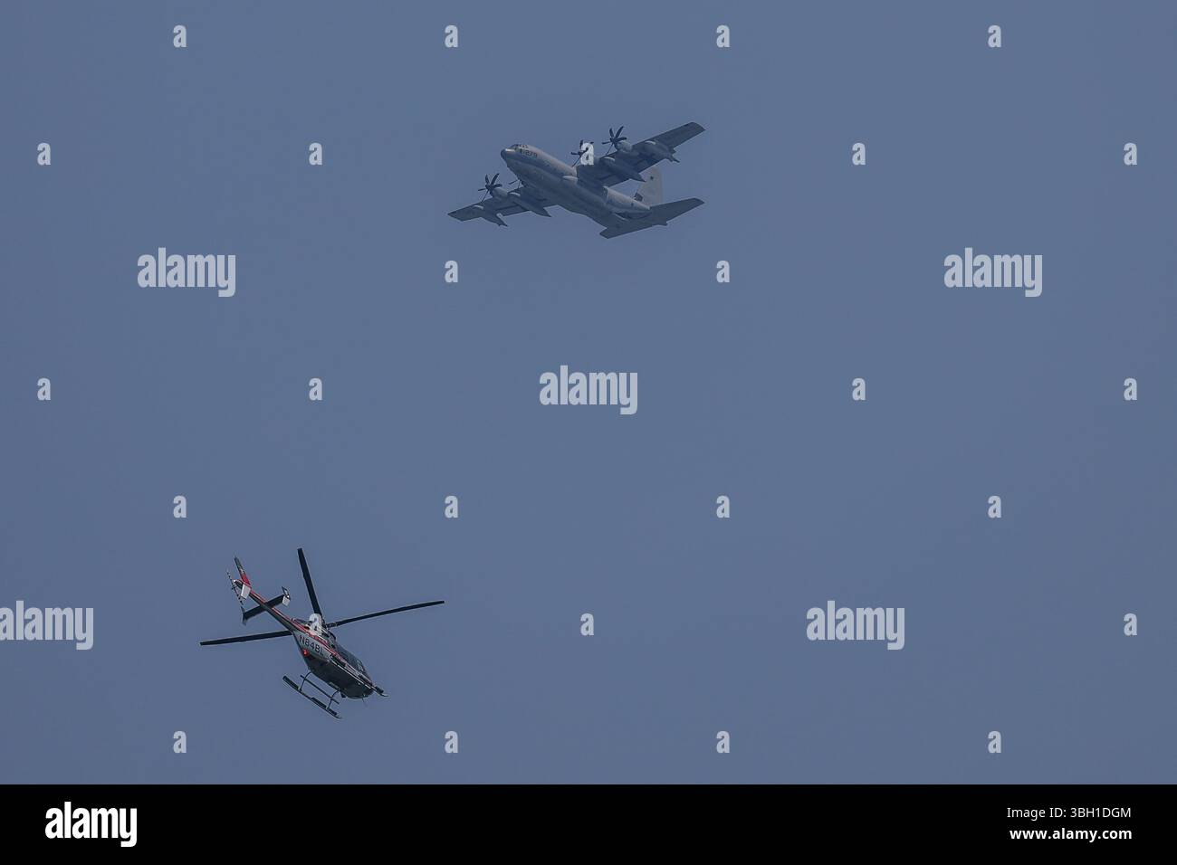 A Lockheed Martin KC-130 is seen over the island of Manhattan in New ...