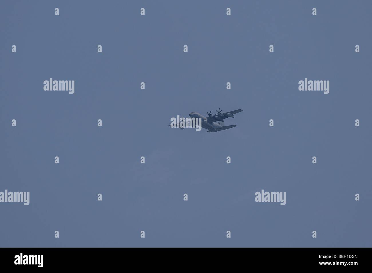 A Lockheed Martin KC-130 is seen over the island of Manhattan in New ...