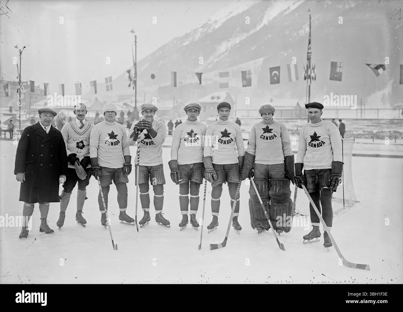 Chamonix, France January, 30 1924. Team photo of the Canadian men Ice ...
