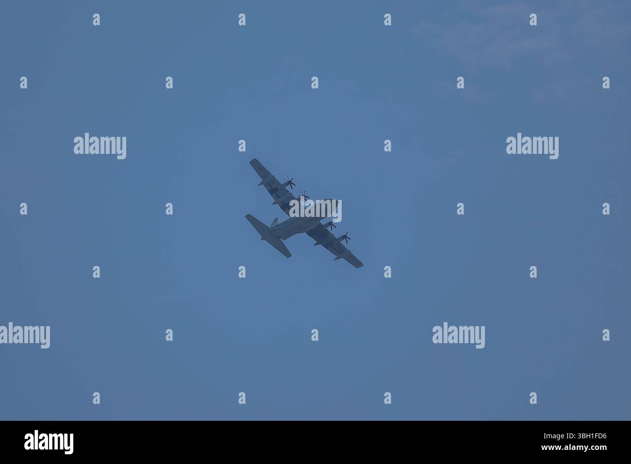 A Lockheed Martin KC-130 is seen over the island of Manhattan in New ...