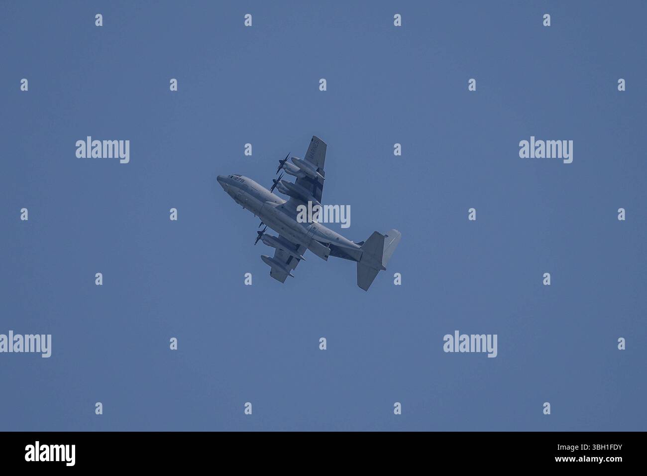 A Lockheed Martin KC-130 is seen over the island of Manhattan in New ...