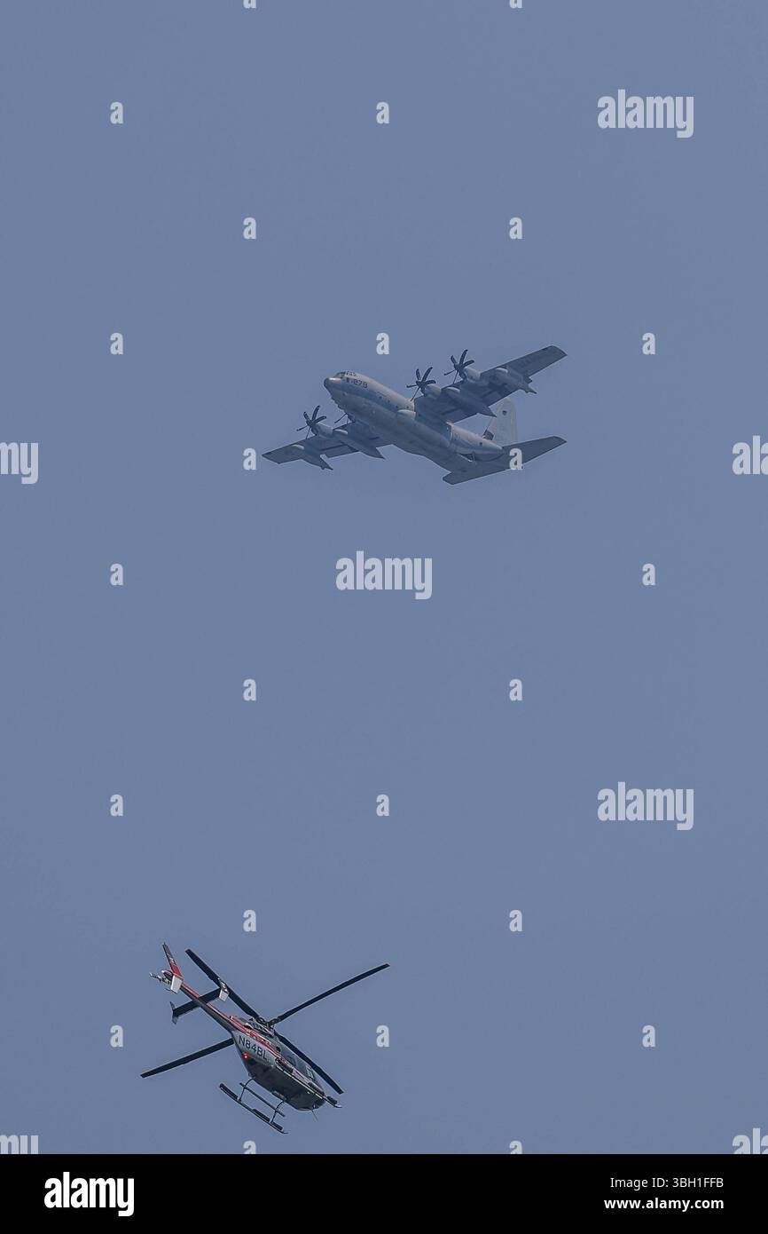 A Lockheed Martin KC-130 is seen over the island of Manhattan in New ...