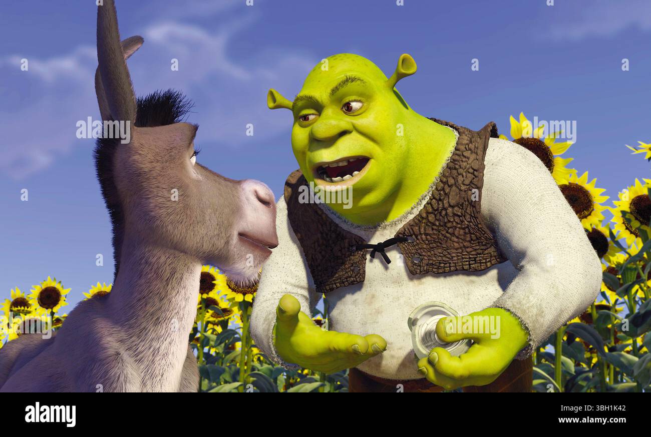 Film Stills from "Shrek" Shrek, Donkey © 2001 DreamWorks Stock Photo ...