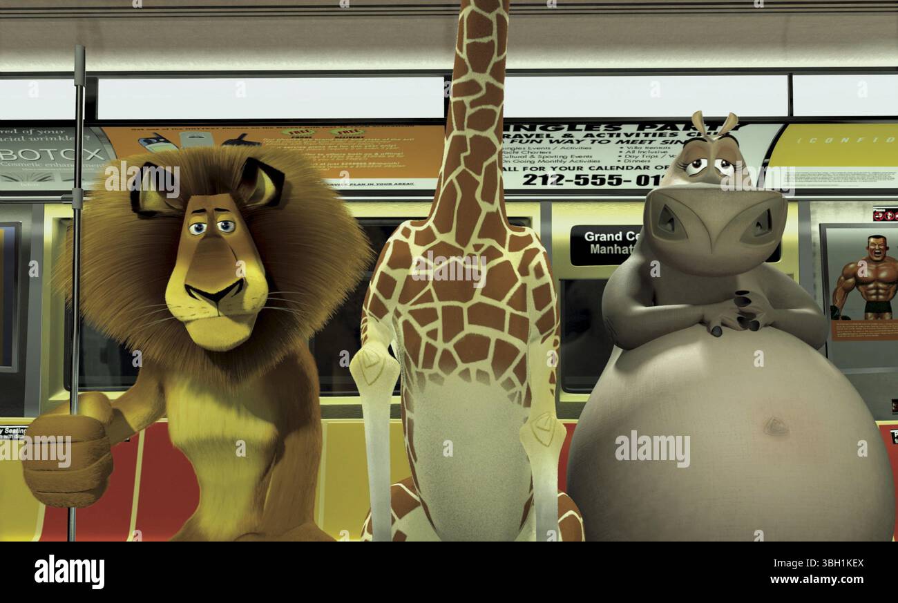 Film Still from "Madagascar" Alex the Lion, Melman the Giraffe, Gloria ...
